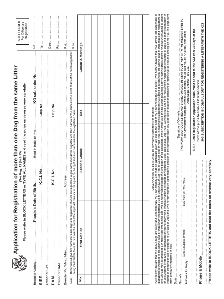 03_litter_form | PDF | Dog Breeding | Subspecies Of Canis Lupus