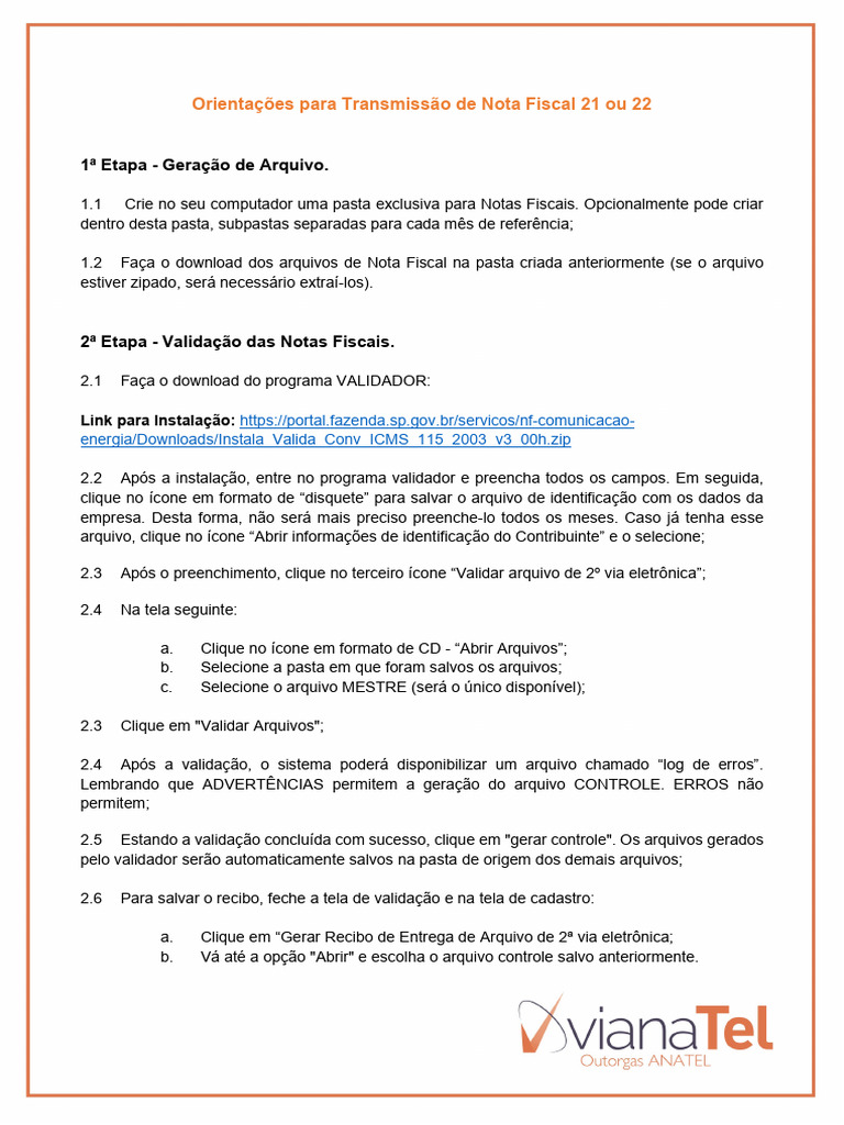 Orientações para Transmissão de Nota Fiscal 21 Ou 22 | PDF | Recibo ...