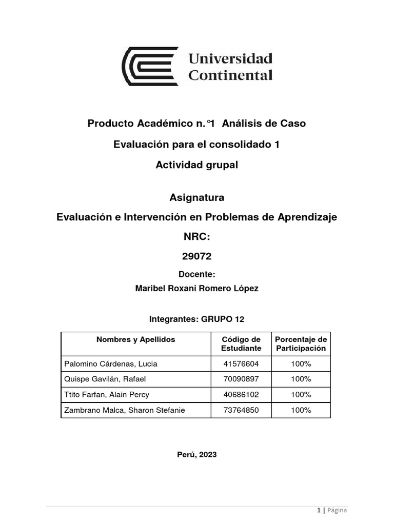 Pa1 - Grupo 12 | PDF | Dislexia | Aprendizaje