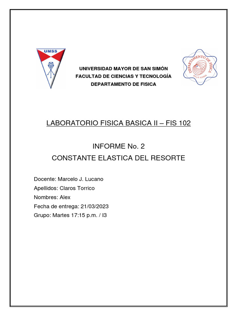 2 Fis Lab Ii Informe 2 | PDF | Elasticidad (Física) | Deformación (ingeniería)