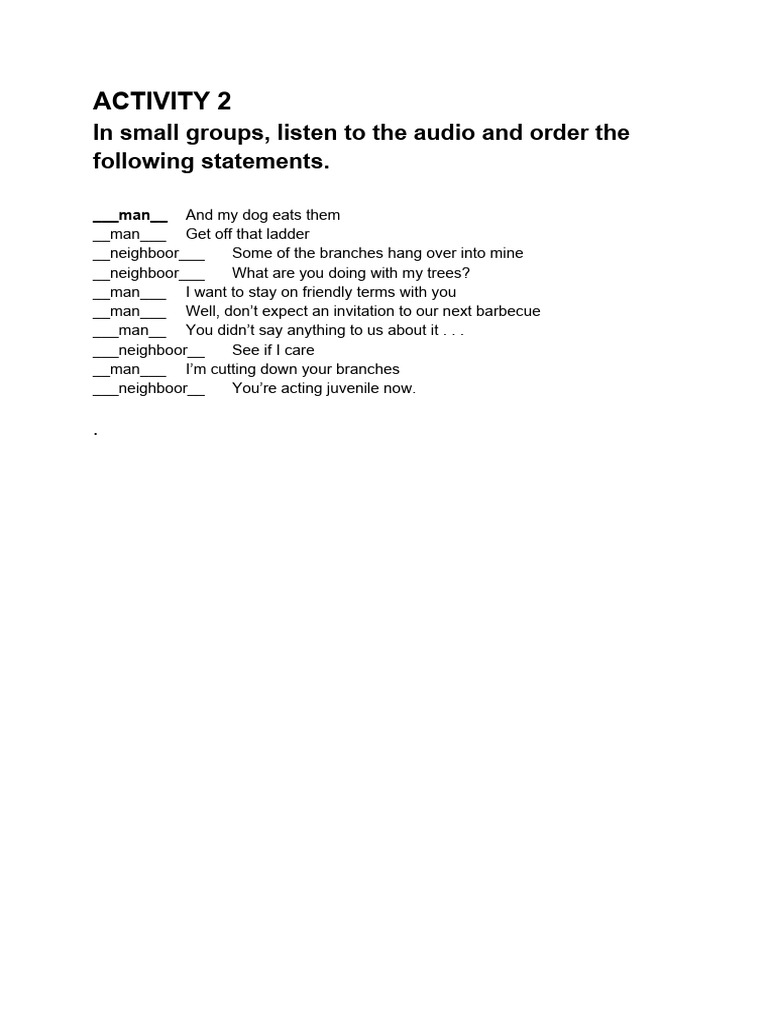 Listenind Day 4 Activity 1 | PDF