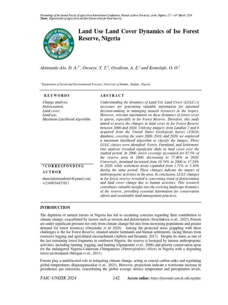 Ise Forest Reserve Land Use Changes 2000-2020 | PDF | Conservation ...