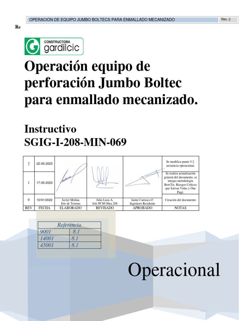 SGIG-I-208-MIN-069 Operación de Equipo Jumbo Boltecs Rev.2 | PDF ...