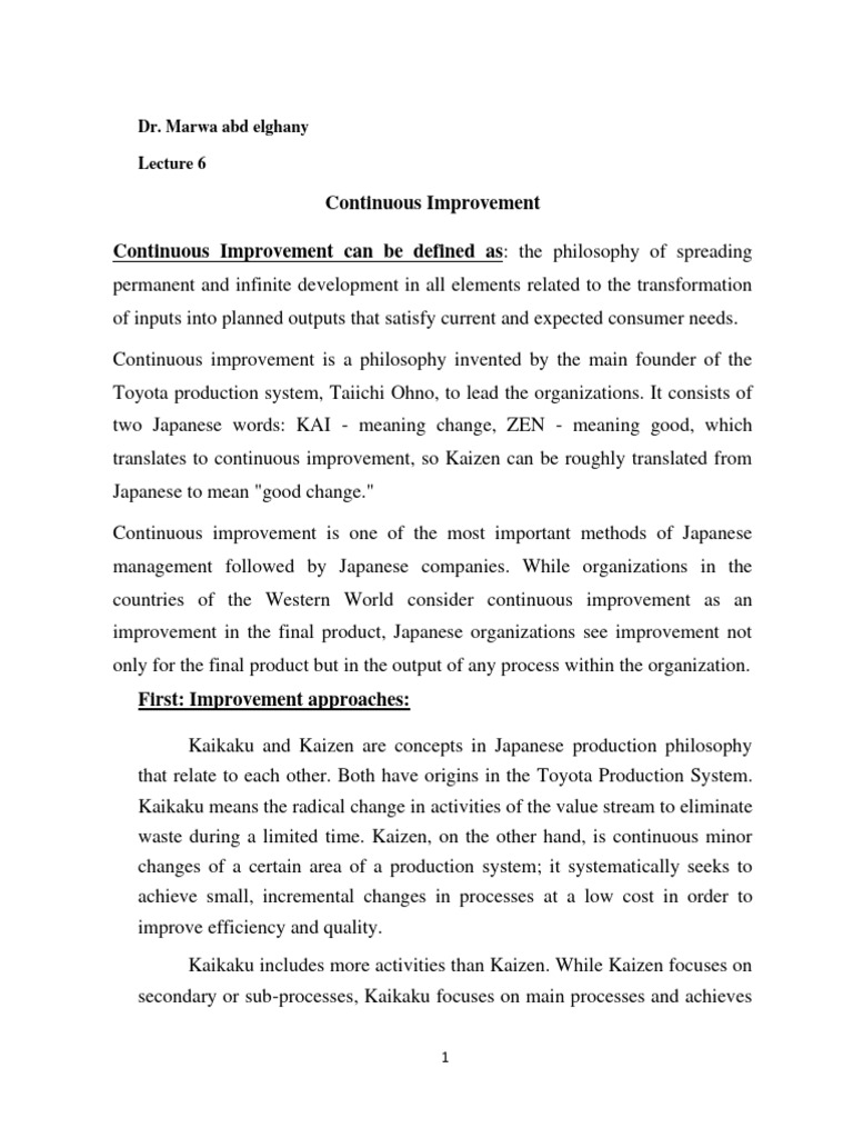 lecture 6 Continuous Improvement | Download Free PDF | Goal | Inventory