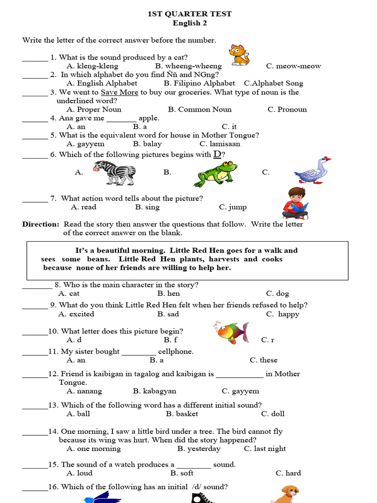 1st Quarter Test in English 2 | Download Free PDF | English Language ...