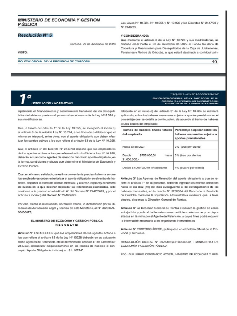 Resolucion 5-2023 Ministerio de Econom y Gestion Publica | PDF