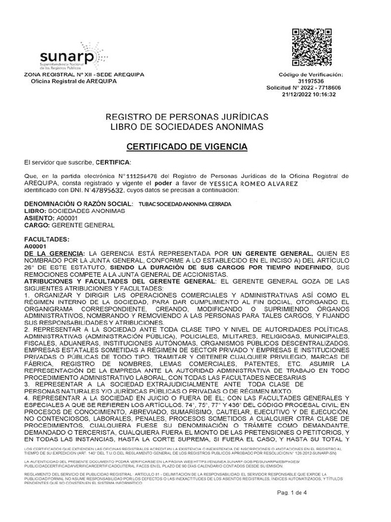 Vigencia Poder Tubac | PDF