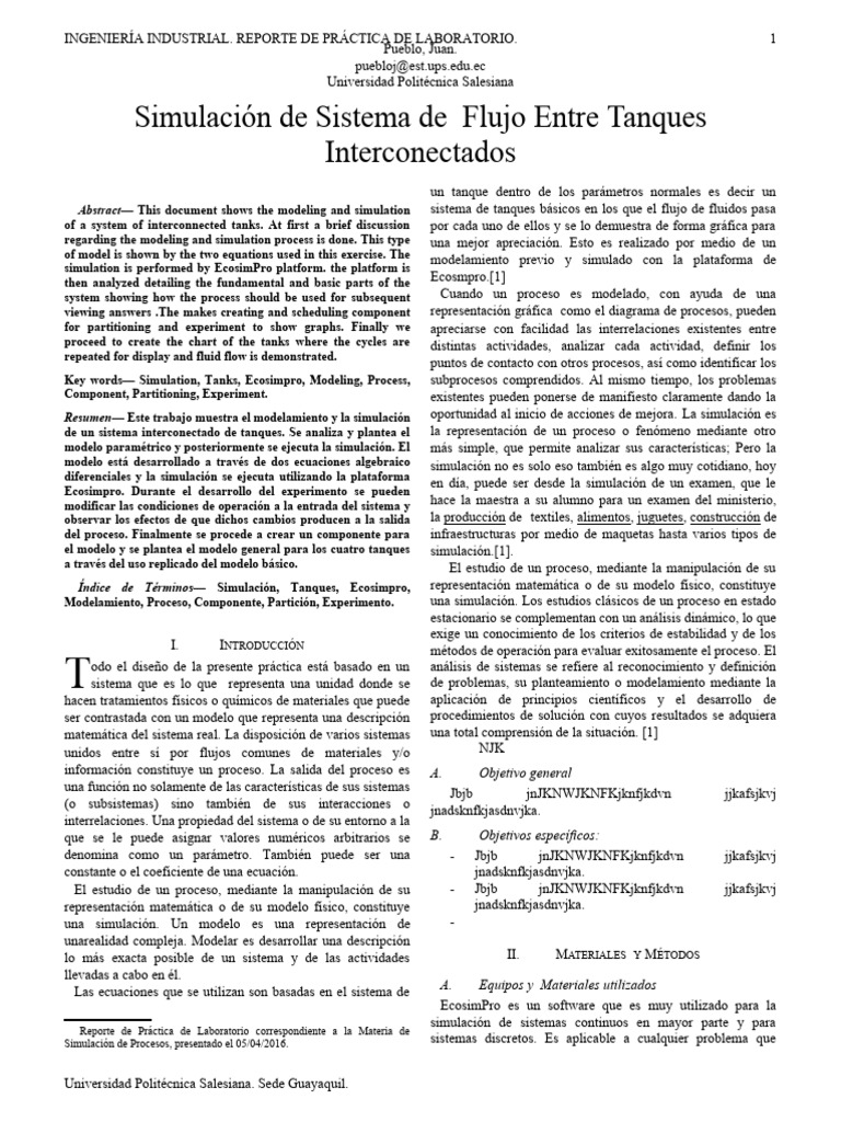 Simulación de Tanques Interconectados | PDF | Simulación | Ecuaciones