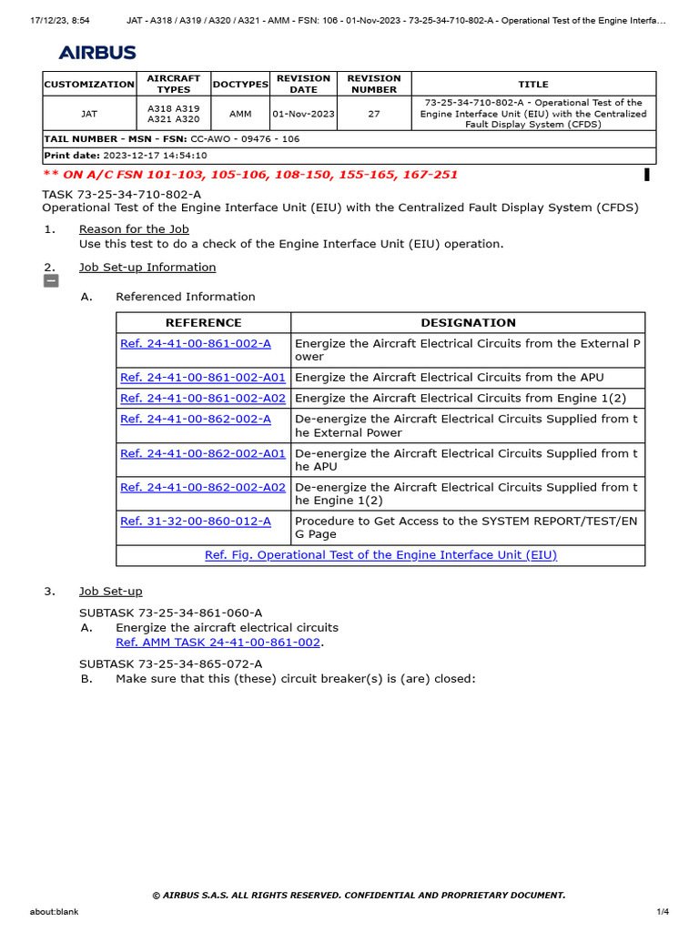 ON A/C FSN 101-103, 105-106, 108-150, 155-165, 167-251: Reference ...