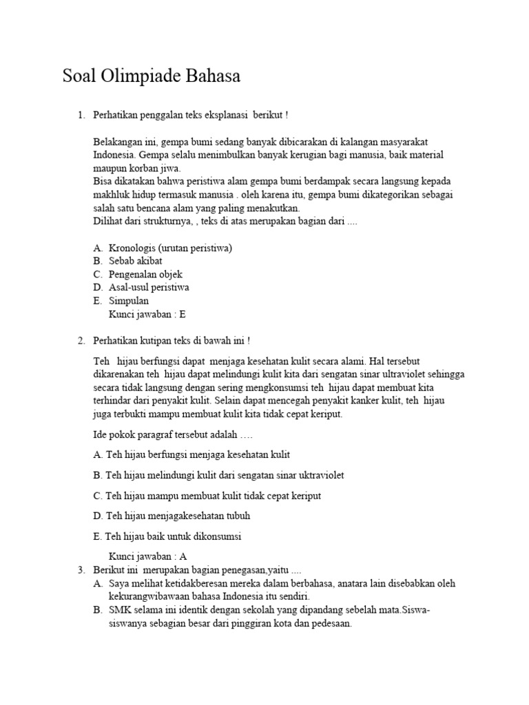 Soal dan Kunci Jawaban Olimpiade Bahasa | PDF