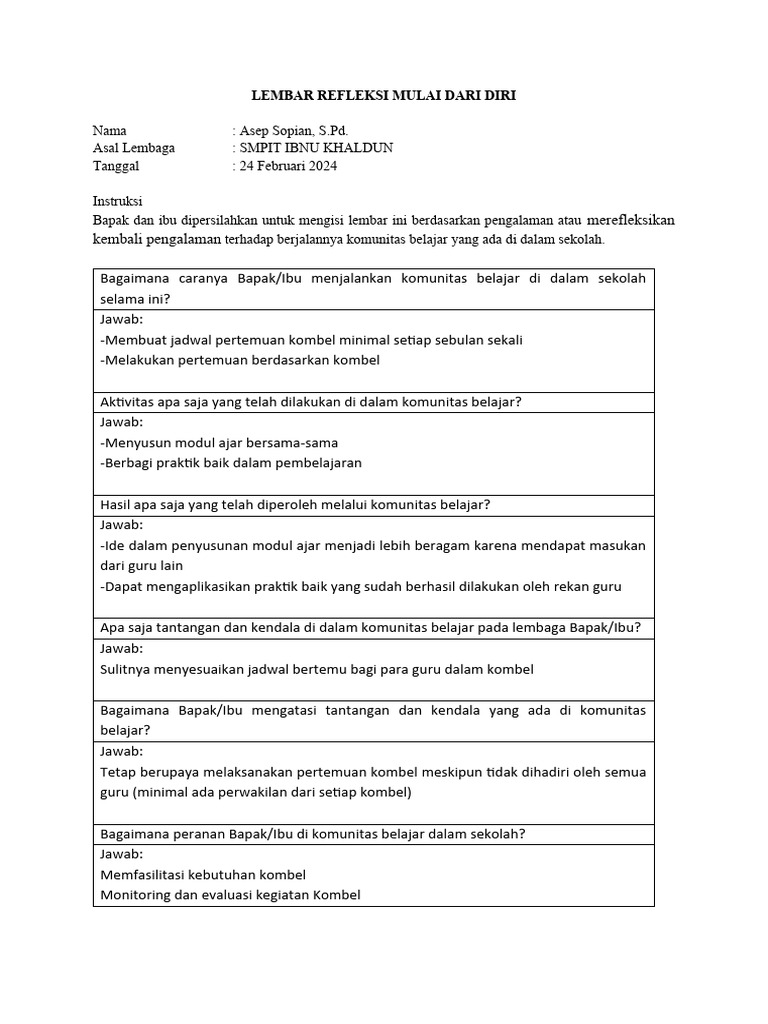 LK1 - Refleksi Mulai Dari Diri - PSP2 | PDF | Karier & Perkembangan | Pengembangan Diri