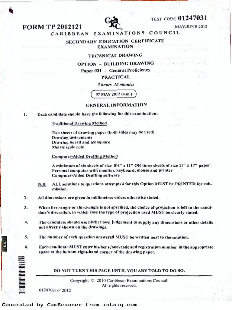 CSEC Technical Drawing Exam Paper 031 | PDF | Door | Drawing