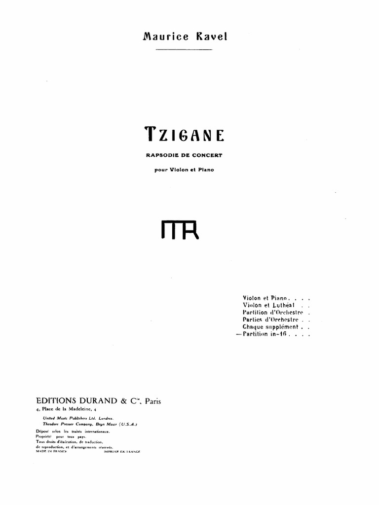 Ravel - Tzigane (Orchestral - Score) | PDF