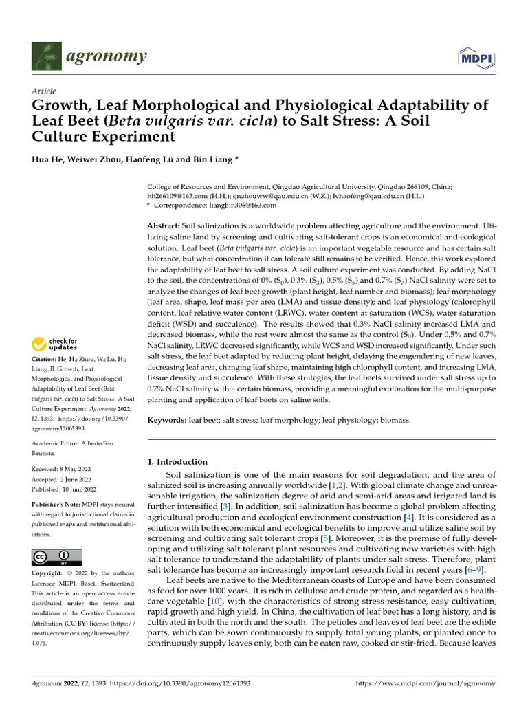 Agronomy 12 01393 | PDF | Soil | Leaf