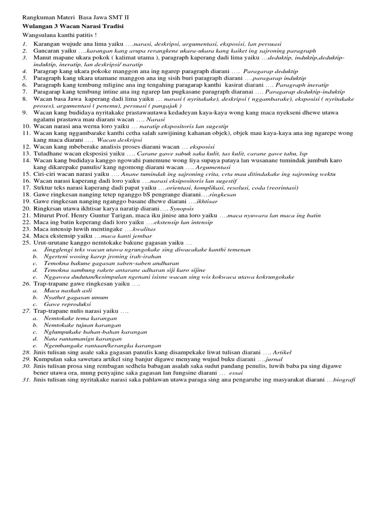 Rangkuman Materi Basa Jawa SMT II | PDF
