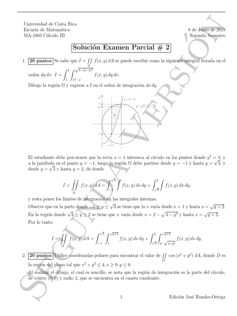 Parcial 2 MA 1003 I 2019 (Solucion) | PDF | Integral | Esfera