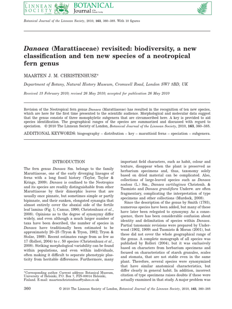 Christenhusz2010 - Danaea Neotropicals | PDF | Leaf | Species