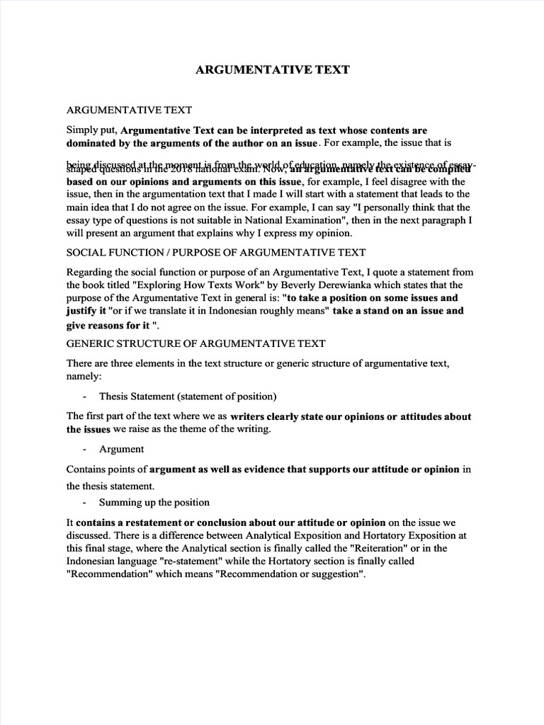 PDF Argumentative Text Discussion Text Explanation Text Compress | PDF