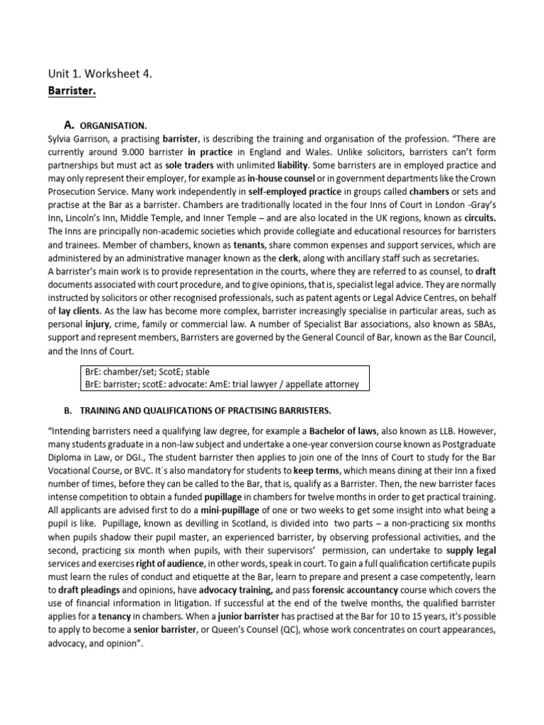 Unit 1 Worksheet 4 | PDF | Barrister | Justice