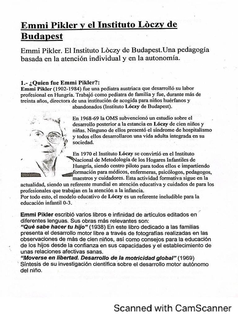 Emmi Pikler (Pedagogía en Atención Indiv | PDF