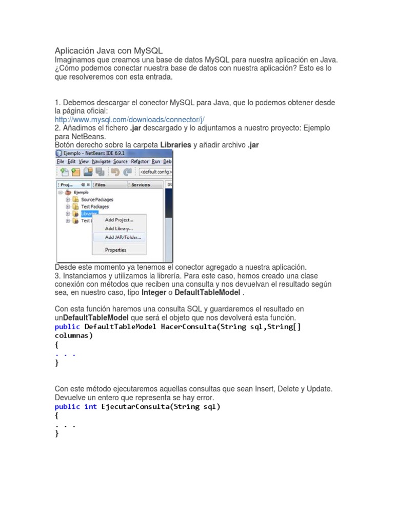Aplicación Java Con MySQL | PDF | Java (lenguaje de programación) | SQL