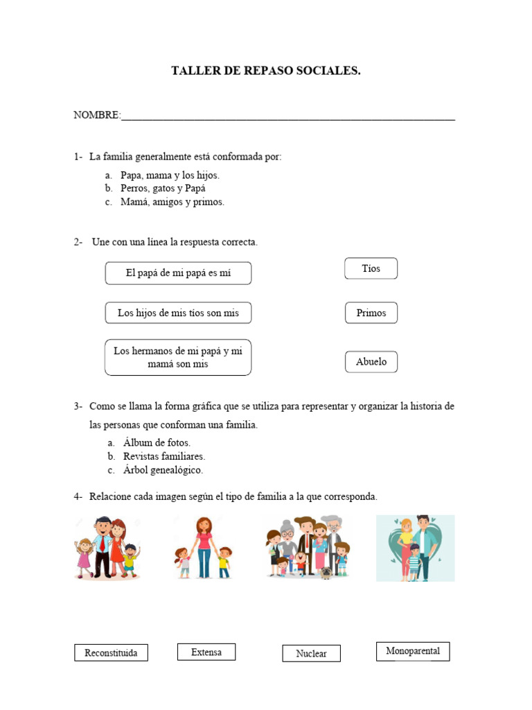 TALLER DE REPASO SOCIALES Primero Primaria | PDF