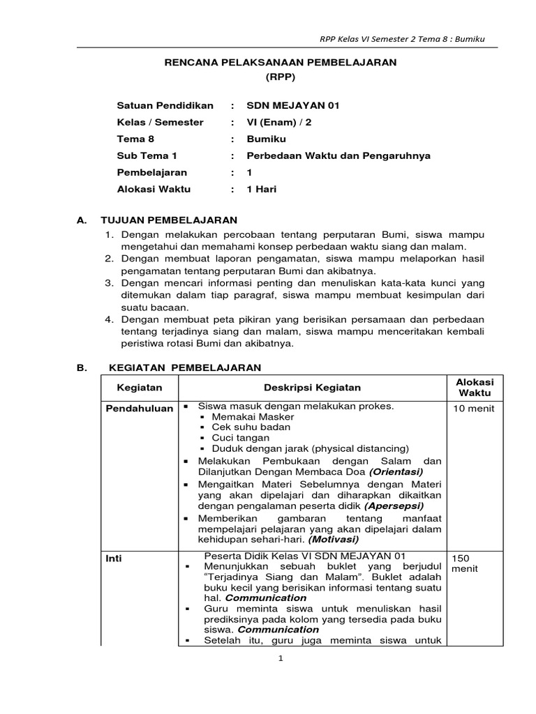 RPP TEMA 8 - Bumiku | PDF