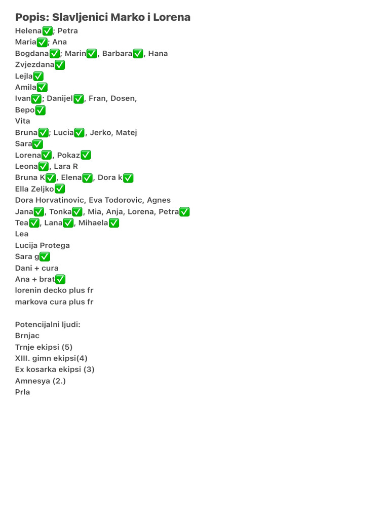 Popis Slavljenici Marko I Lorena | PDF
