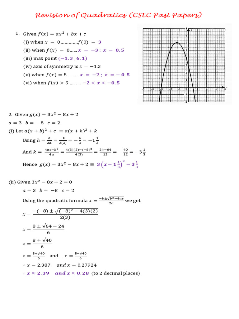 Quadratics (2010-2020) Solutions | PDF