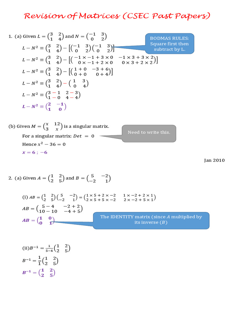 Matrices (2010-2020) Solutions | PDF | Mathematical Objects | Abstract Algebra
