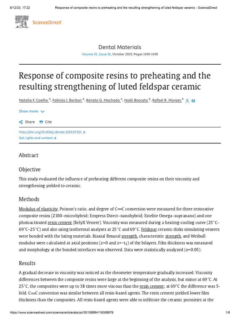 Preheating Effects on Composite Resins | PDF | Dental Composite ...