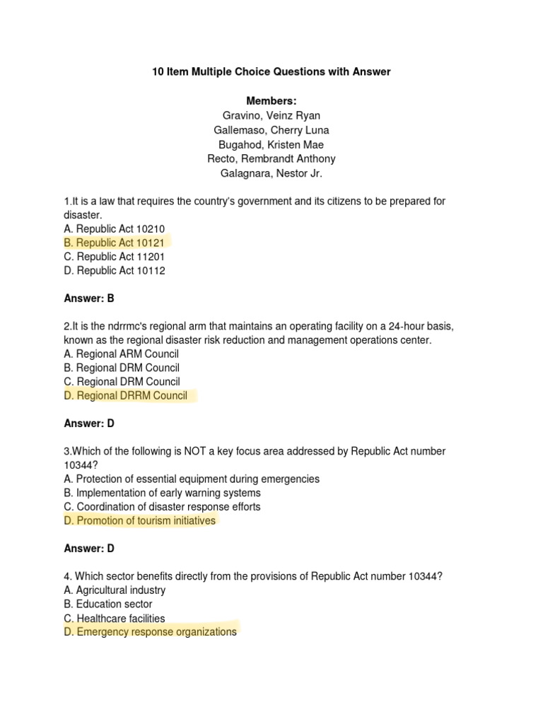 Disaster Nursing Quiz Compilation | PDF | Emergency Management ...