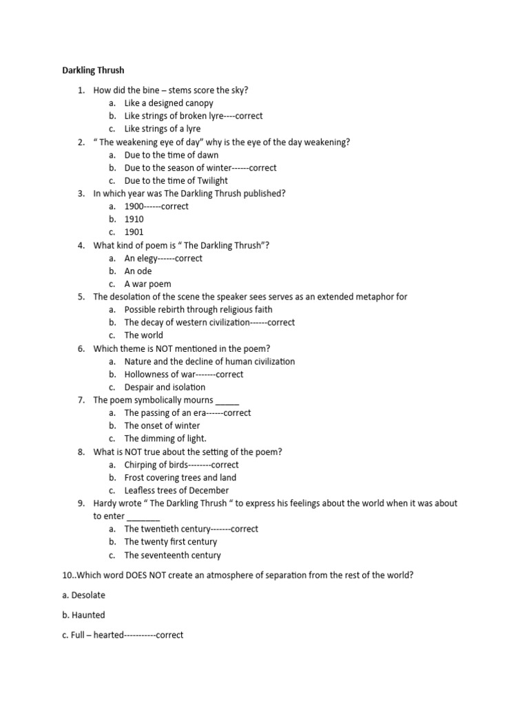 Darkling Thrush MCQ | PDF