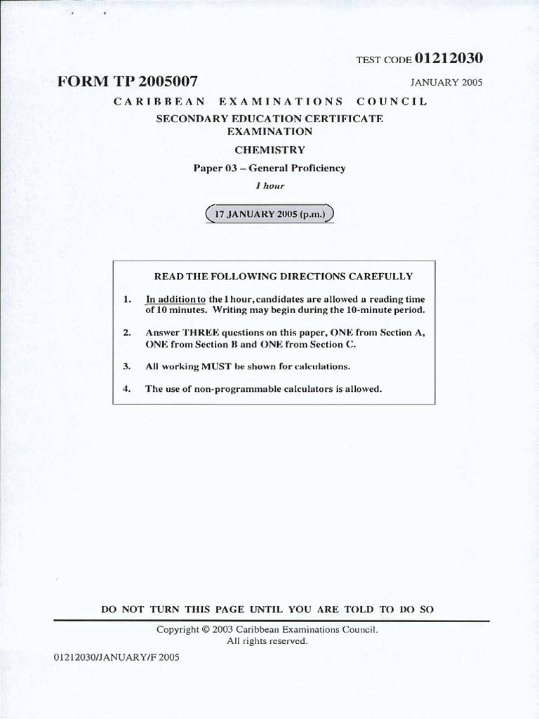 CSEC Chemistry January 2005 P3 | PDF | Redox | Chemical Reactions