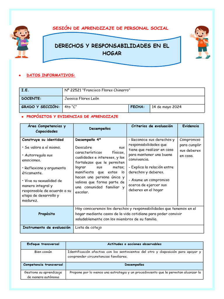 Sesion Ps Deberes y Responsabilidades 14 Mayo 2024 | PDF | Evaluación | Aprendizaje