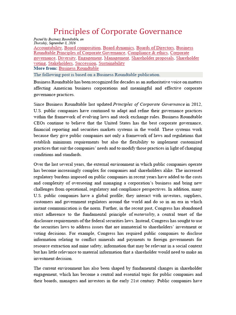 Updated Corporate Governance Principles | PDF | Board Of Directors | Corporate Governance