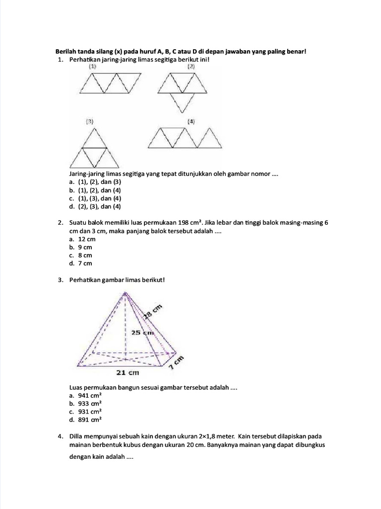 PDF Latihan Soal Bangun Ruang Dan Statistika Kelas 6 New Compress | PDF
