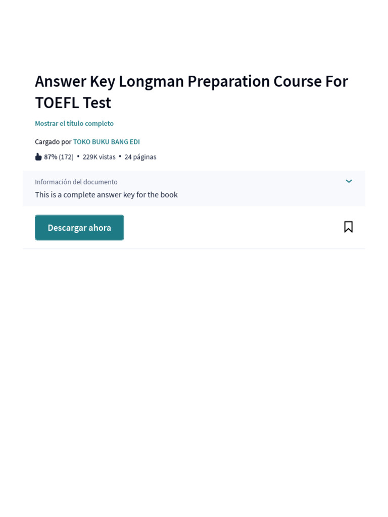 Answer Key Longman Preparation Course For TOEFL Test PDF Nature | PDF