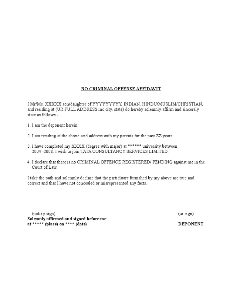 No Criminal Offense Affidavit | PDF | Affidavit | Common Law