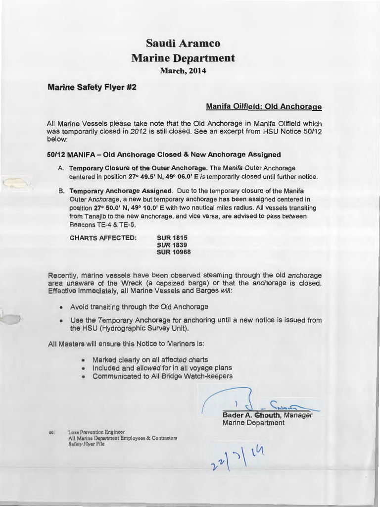 Safety Flyer 14-02 Maninfa Oilfield Anchorage | PDF | Watercraft ...