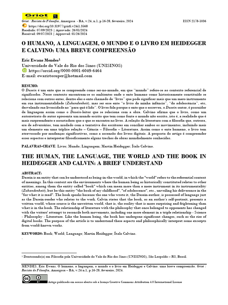 O Humano, A Linguagem, o Mundo e o Livro em Heidegger | PDF | Martin Heidegger | Fenomenologia ...