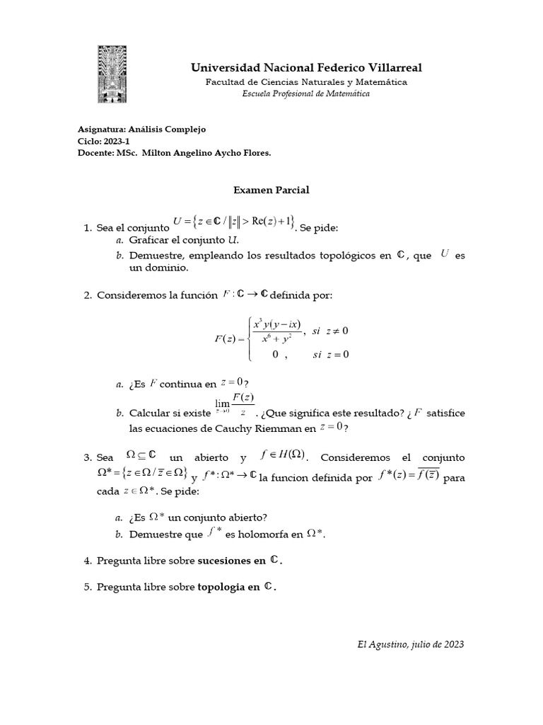 Examen Parcial Analisis Complejo | PDF
