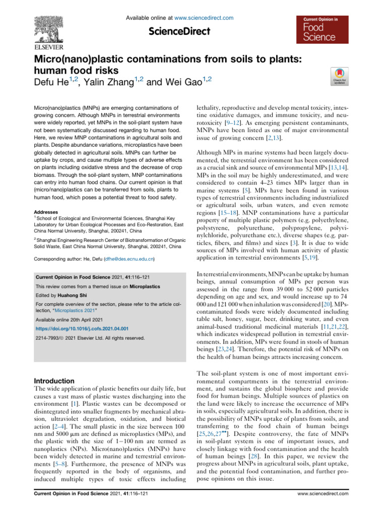 Micro(nano)plastics in Food Safety Risks | PDF | Plastic | Soil