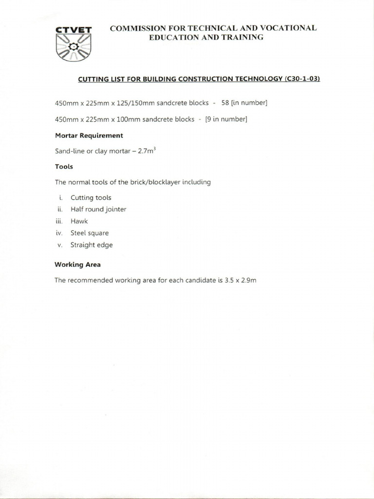 Updated Cutting List 2024 Ctvet | PDF