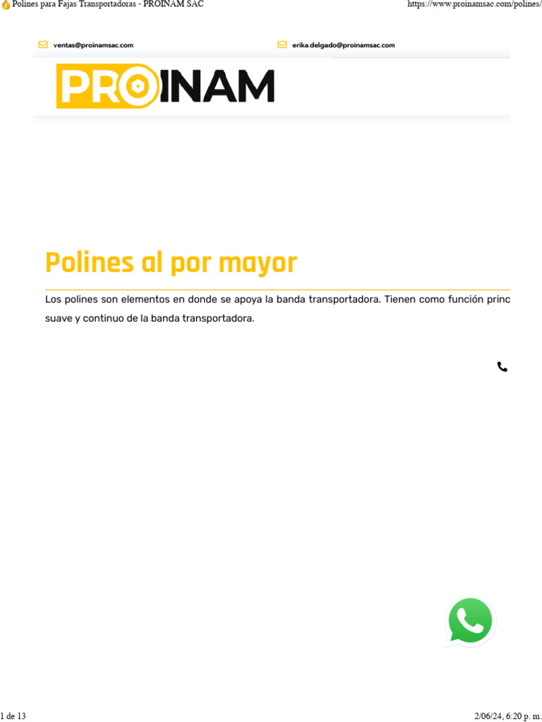? Polines para Fajas Transportadoras - PROINAM SAC | PDF | Ingeniería mecánica