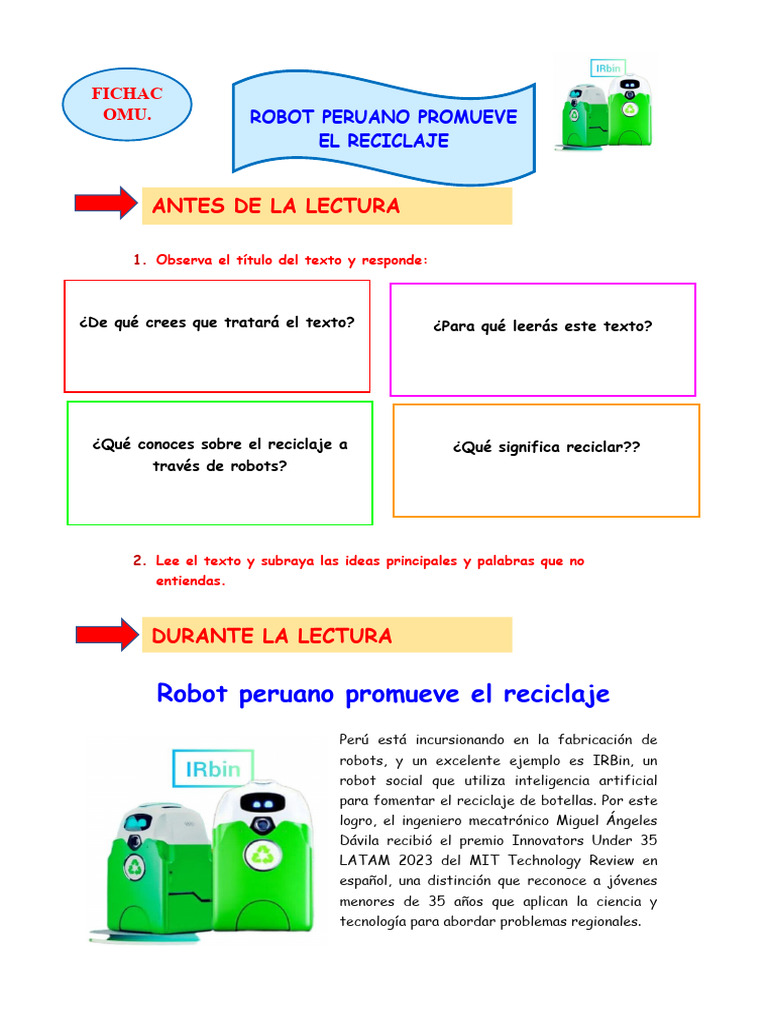 Ficha Comu Lun 3 Robot Reciclaje Turisticos | Descargar gratis PDF ...