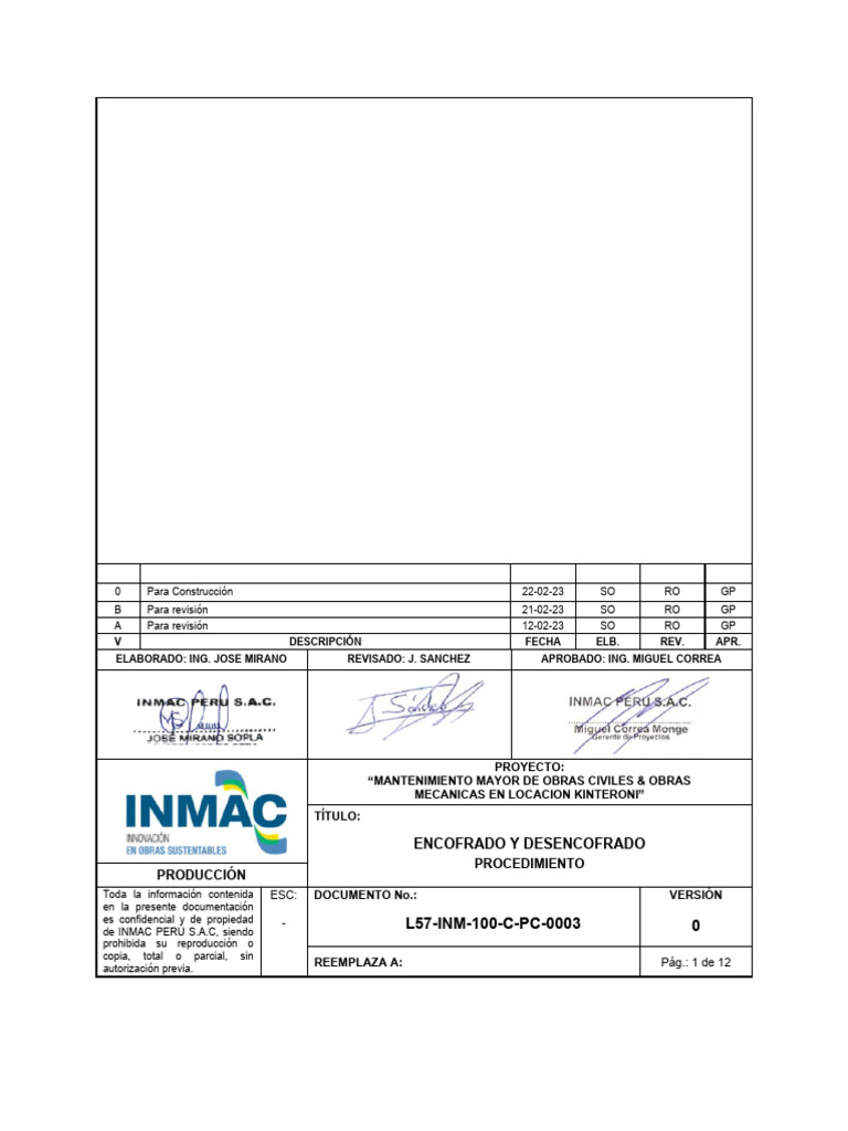 L57-INM-100-C-PC-0003 ENCOFRADO Y DESENCOFRADO-Rev. 0 | PDF | Hormigón