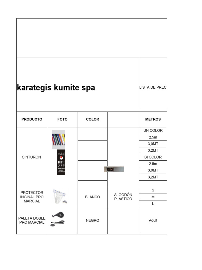 Listado de Precio Implementos de Karate | PDF | Artes marciales ...