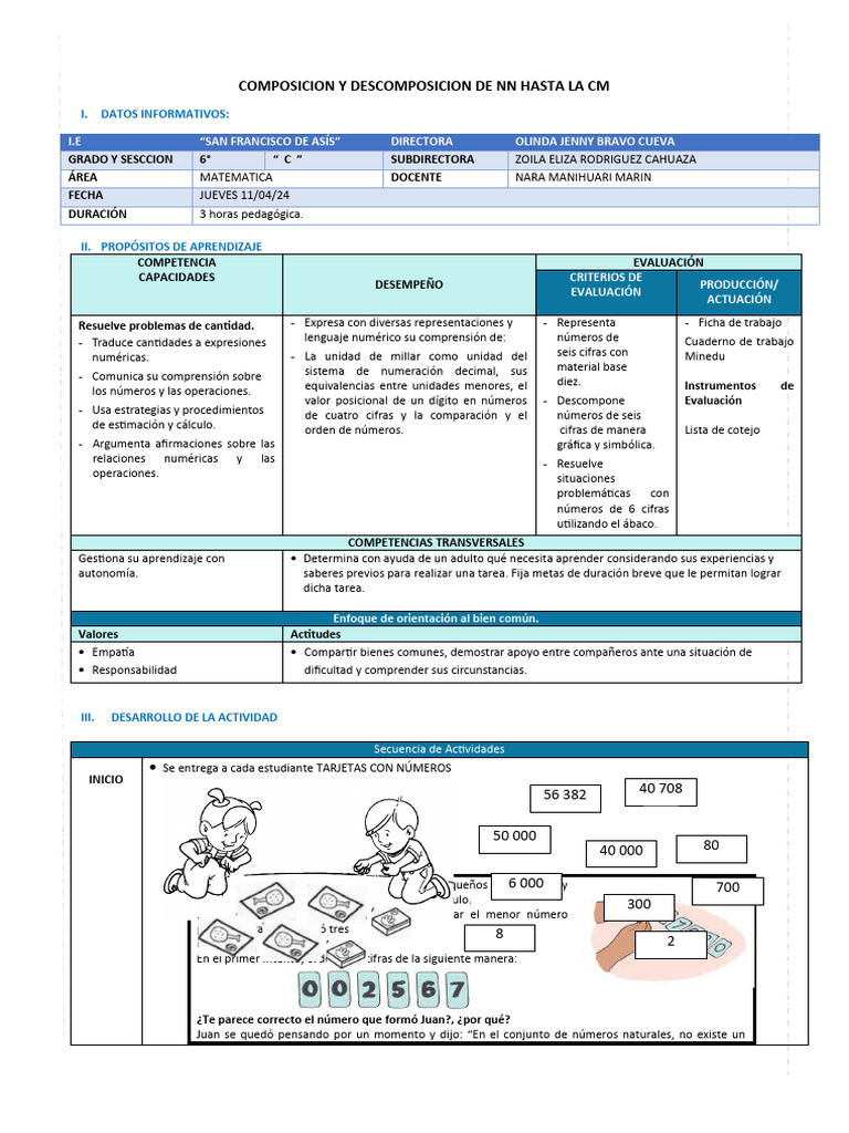 Composición y Descomposición Numérica | PDF | Evaluación | Aprendizaje