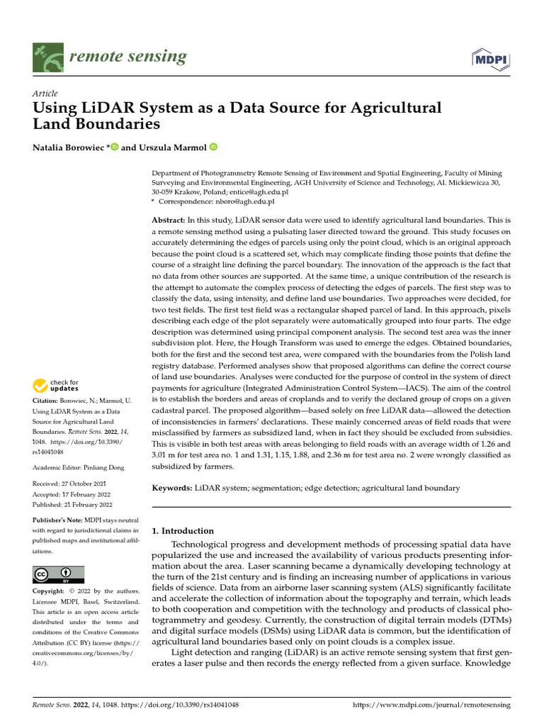 Using Lidar System As A Data Source For Agricultur Pdf Lidar Variance